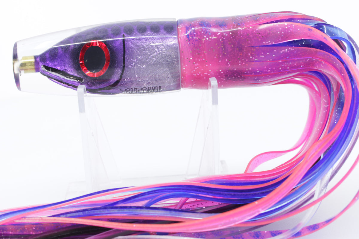 Tsutomu Lures Purple Black Dots Fish Head Ali'i Invert 7" 5.7oz Skirte ...