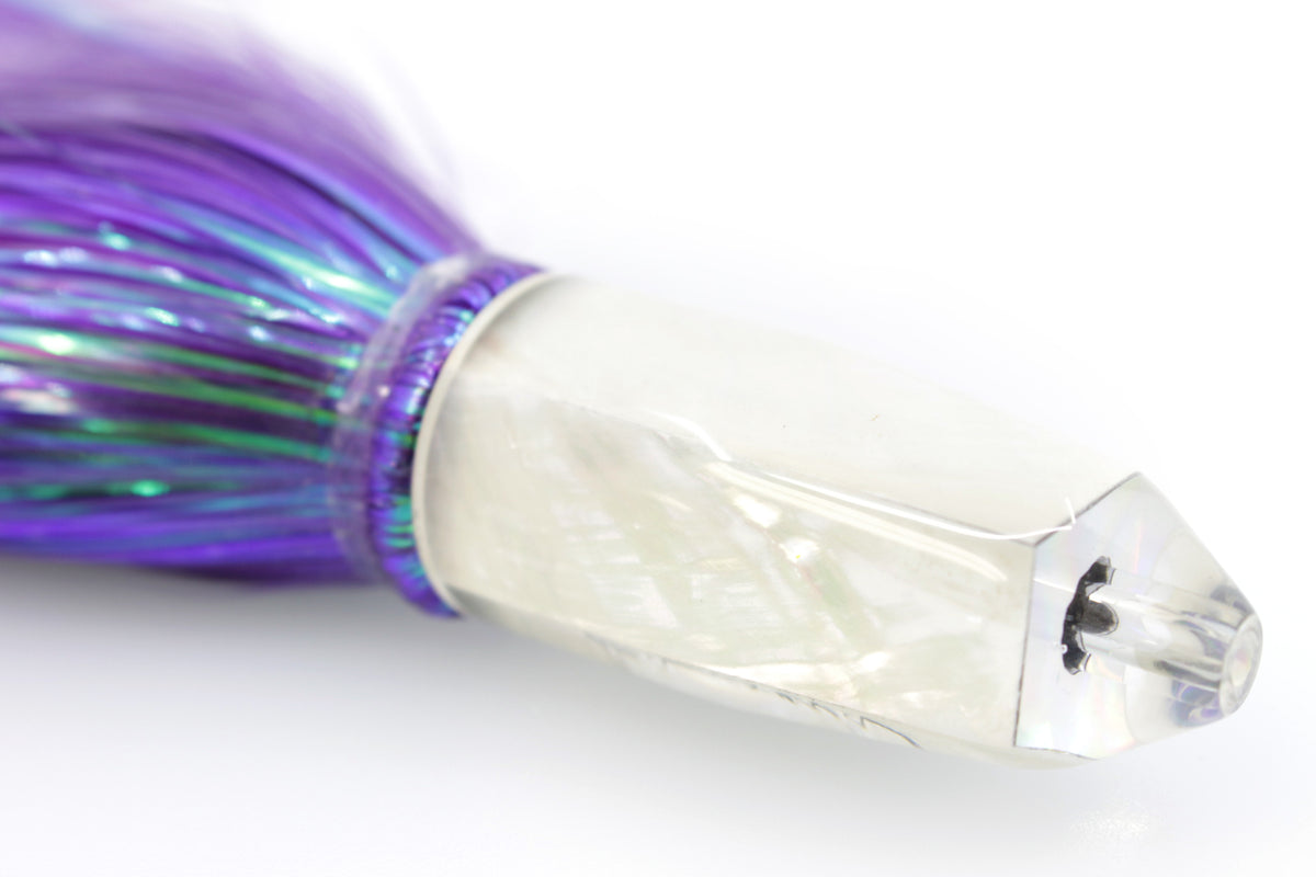 Koya Lures White MOP Karma Bullet 7" 3.3oz Strobez Flashabou Purple-Wh ...