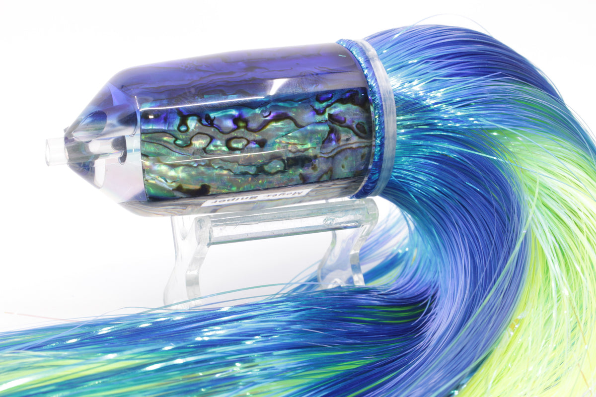 Moyes Lures Paua Shell Blue Back 2-Hole Large Sniper Jet 12" 12oz Stro ...