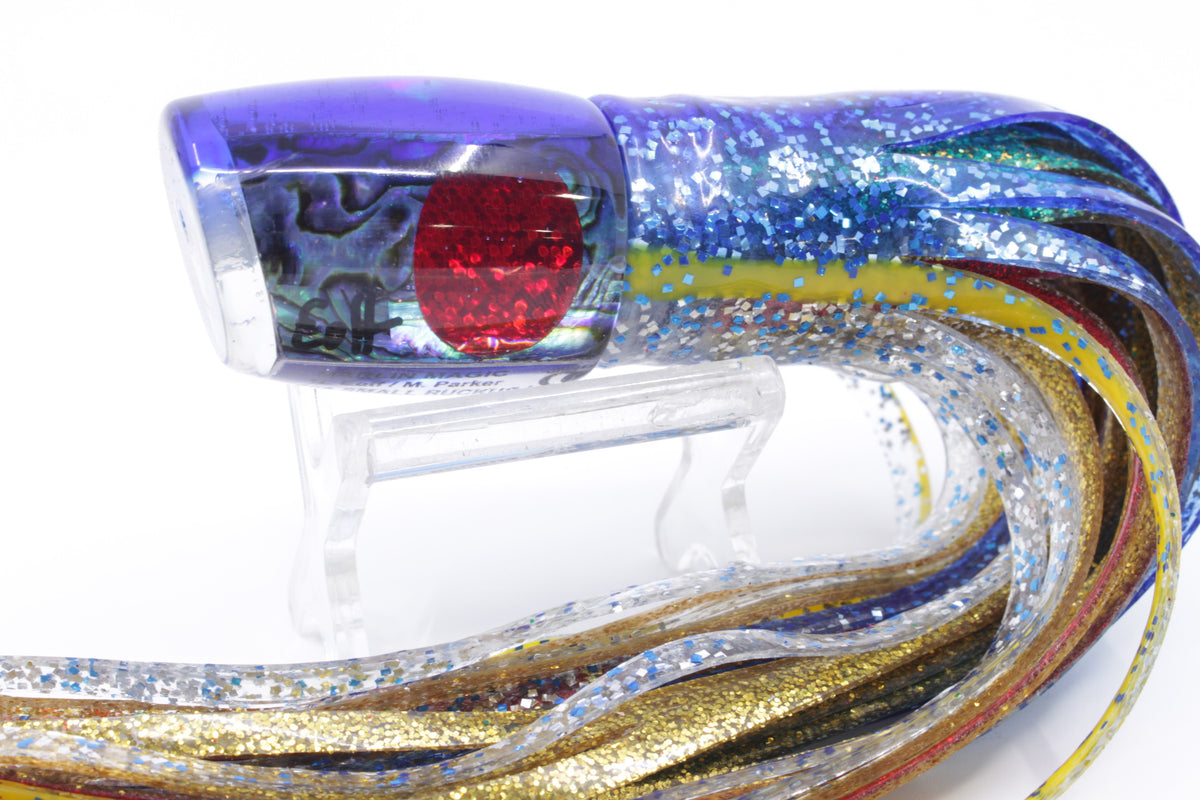 Marlin Magic Paua Shell Blue Back Red Eyes Small Ruckus 9" 5oz Skirted ...