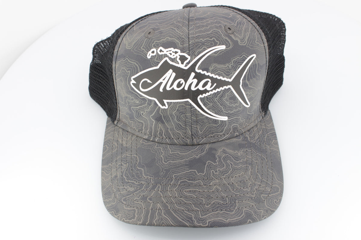 Aloha Lures "Aloha Ahi" Dri-Duck Curved Visor Trucker Black-Grey Camo ...